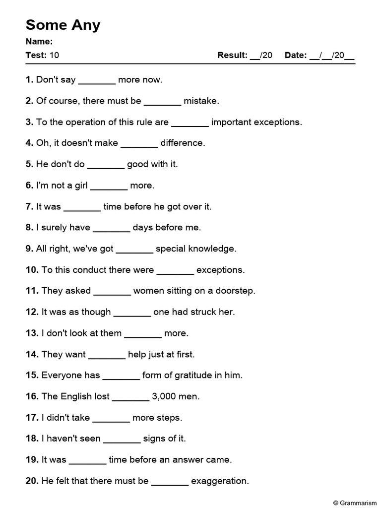 Grammarism Some Any Test 10 1360096 | PDF