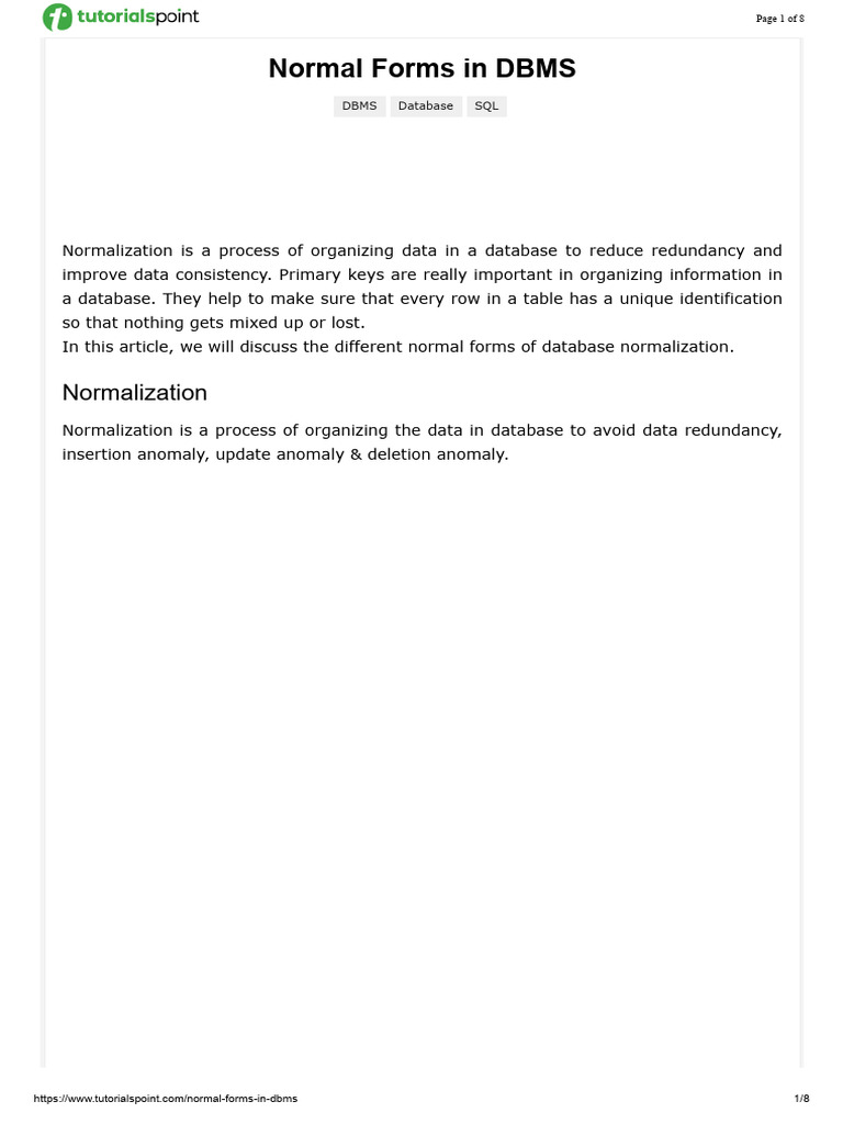 Normal Forms in DBMS | PDF | Databases | Information Technology Management