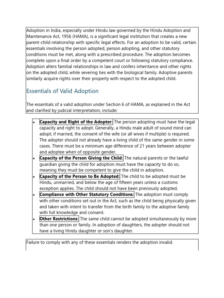 Essentials of Valid Adoption: Capacity and Right of The Adopter | PDF ...