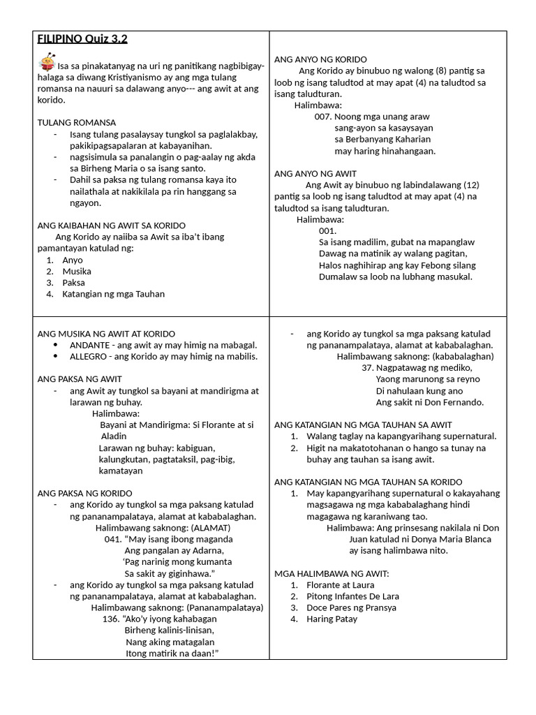 Filipino Quiz 3 | PDF