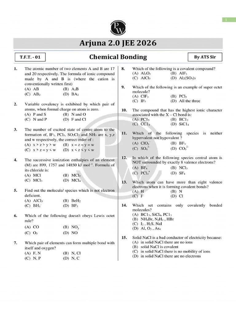 Chemical Bonding TFT All by Ats Sir | PDF
