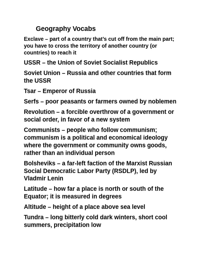 Geography Vocabulary Terms Explained | PDF