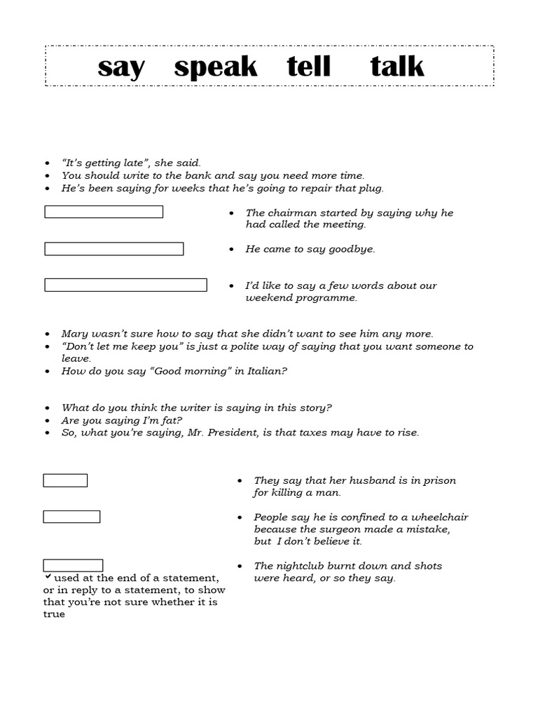 Grammar - Say Speak Tell Talk | PDF