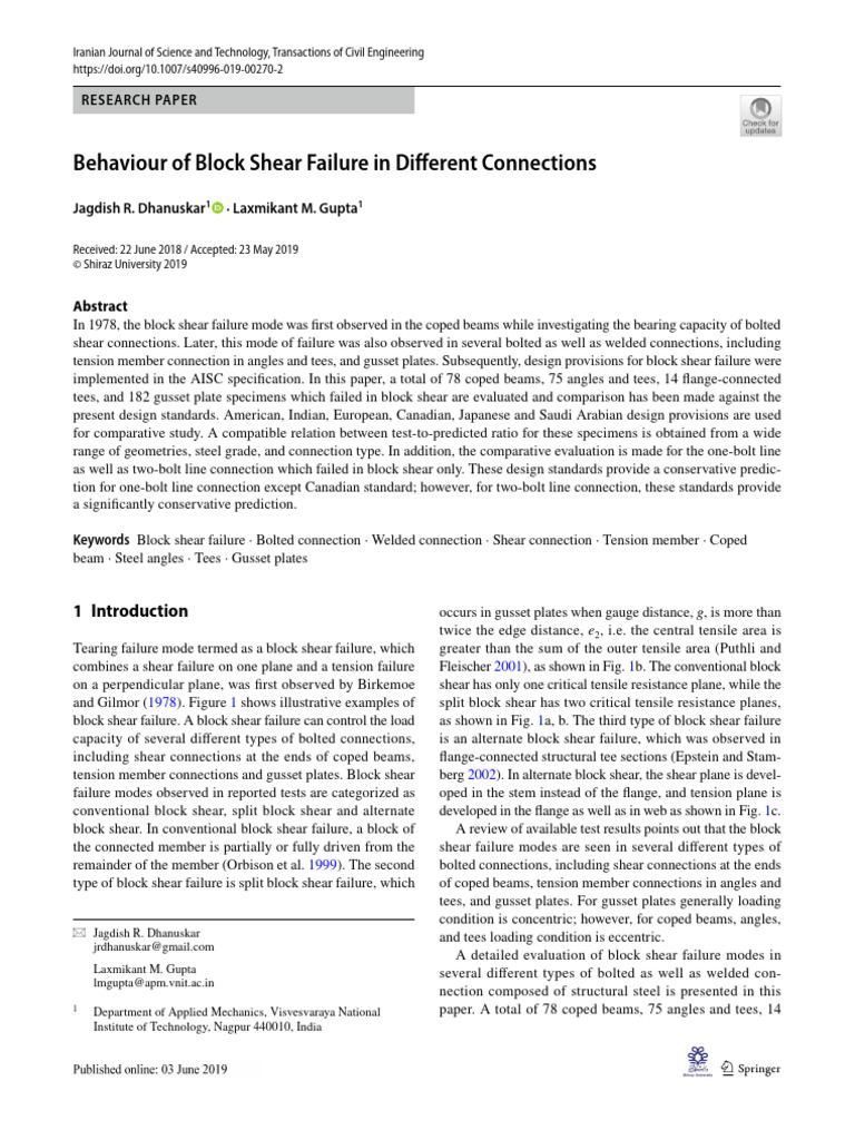 Behaviour of Block Shear Failure in Diff | PDF | Fracture | Strength Of ...