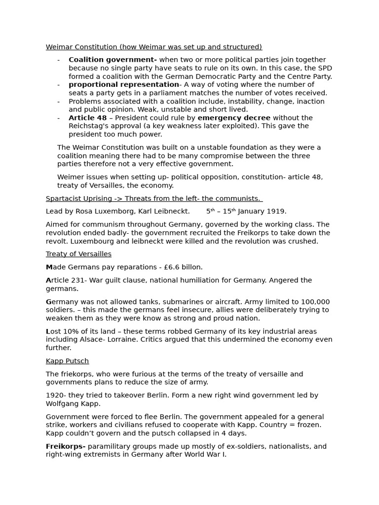 Weimar Constitution | PDF | Weimar Republic | Hyperinflation In The Weimar Republic