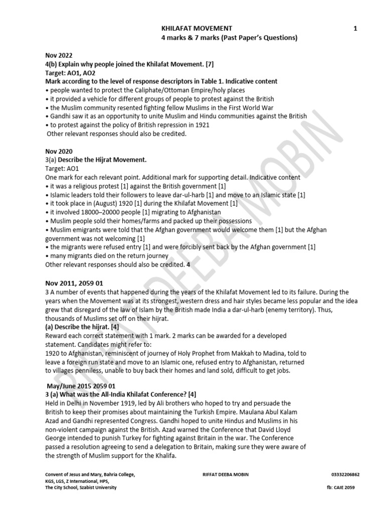 Khilafat Movement: Causes and Events | PDF | Caliphate
