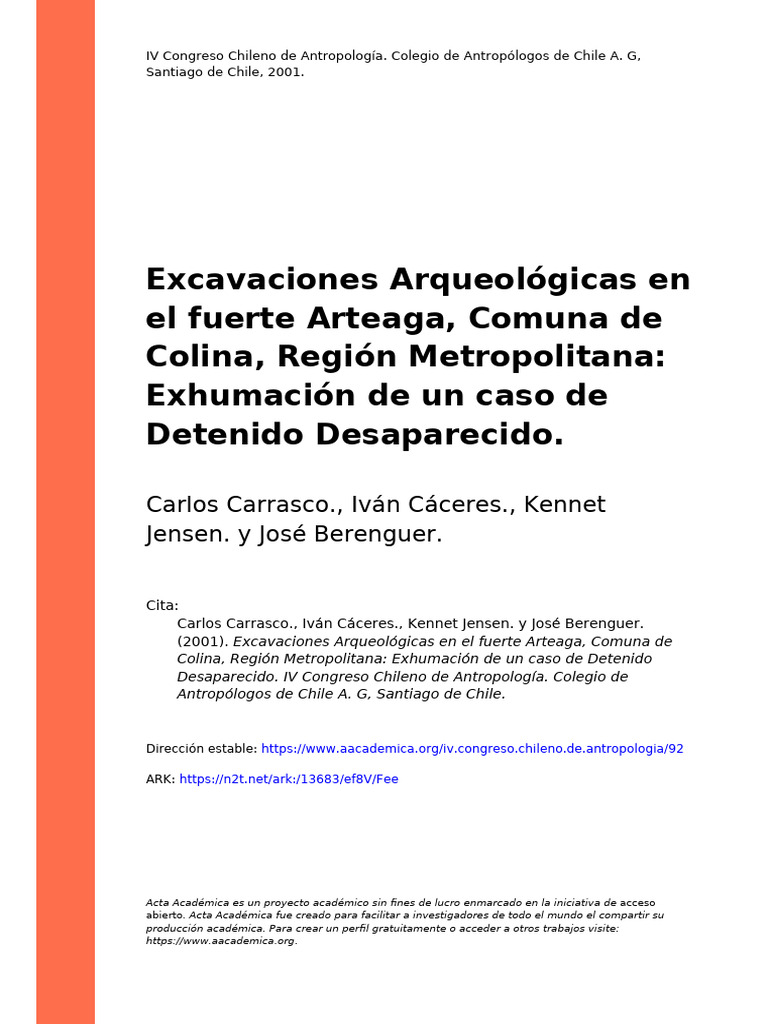 Carrasco, C. Et Al. 2001. Excavaciones Arqueológicas en Fuerte Arteaga ...