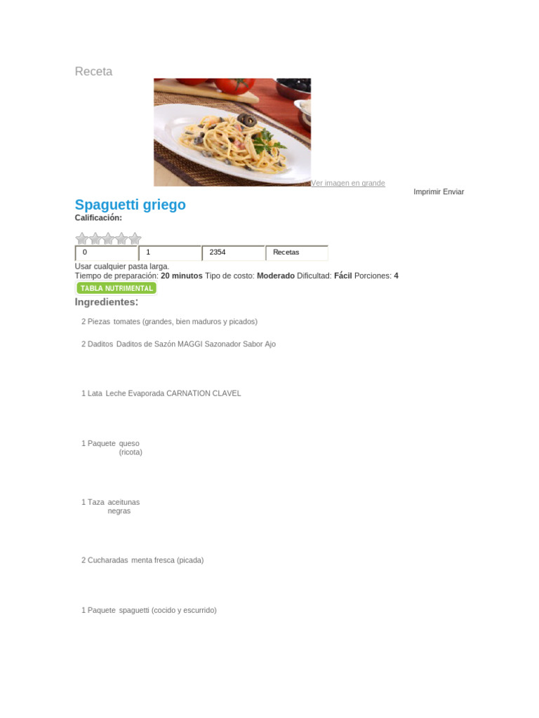 Spaguetti Griego | PDF
