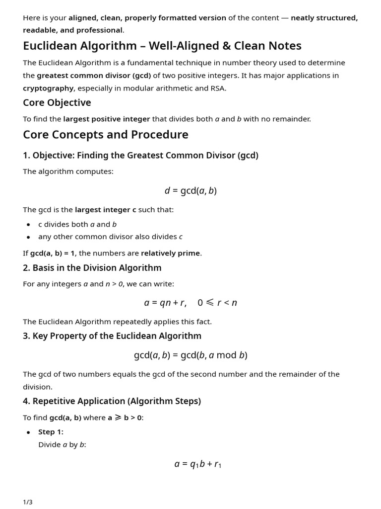 Euclidean Algorithm | PDF | Algebra | Number Theory