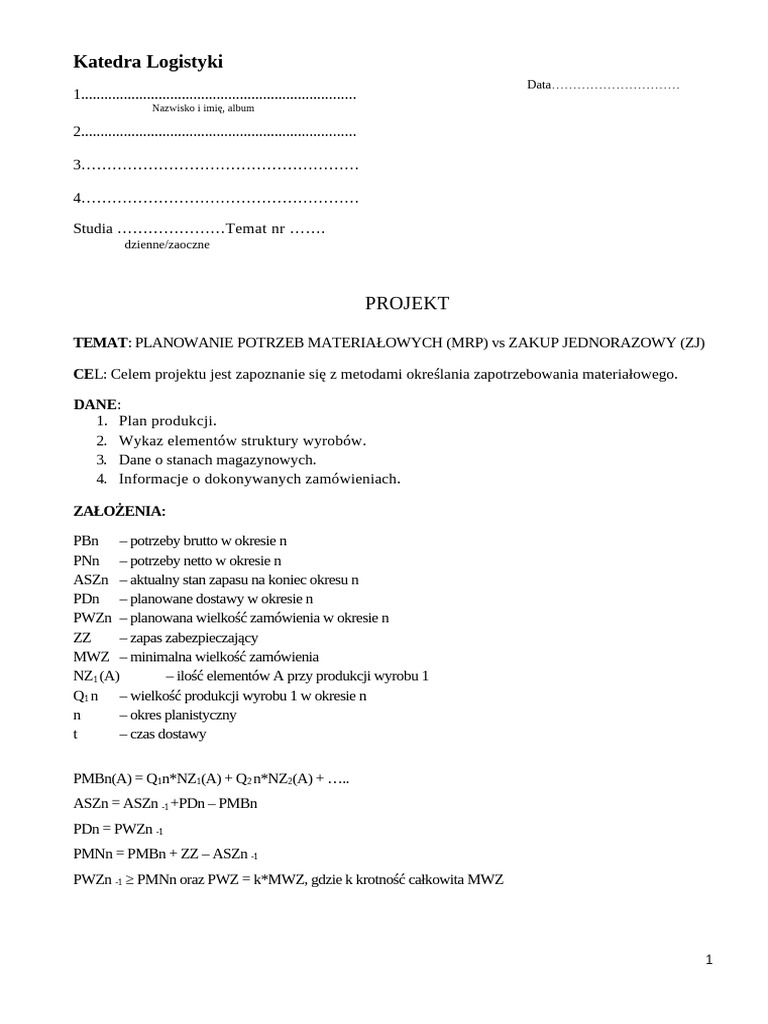 Projekt Zapasy | PDF