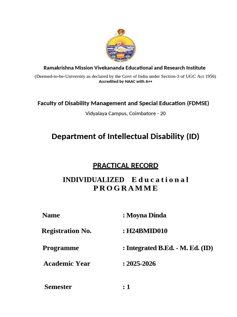 Department of Intellectual Disability (ID) : INDIVIDUALIZED Educational ...