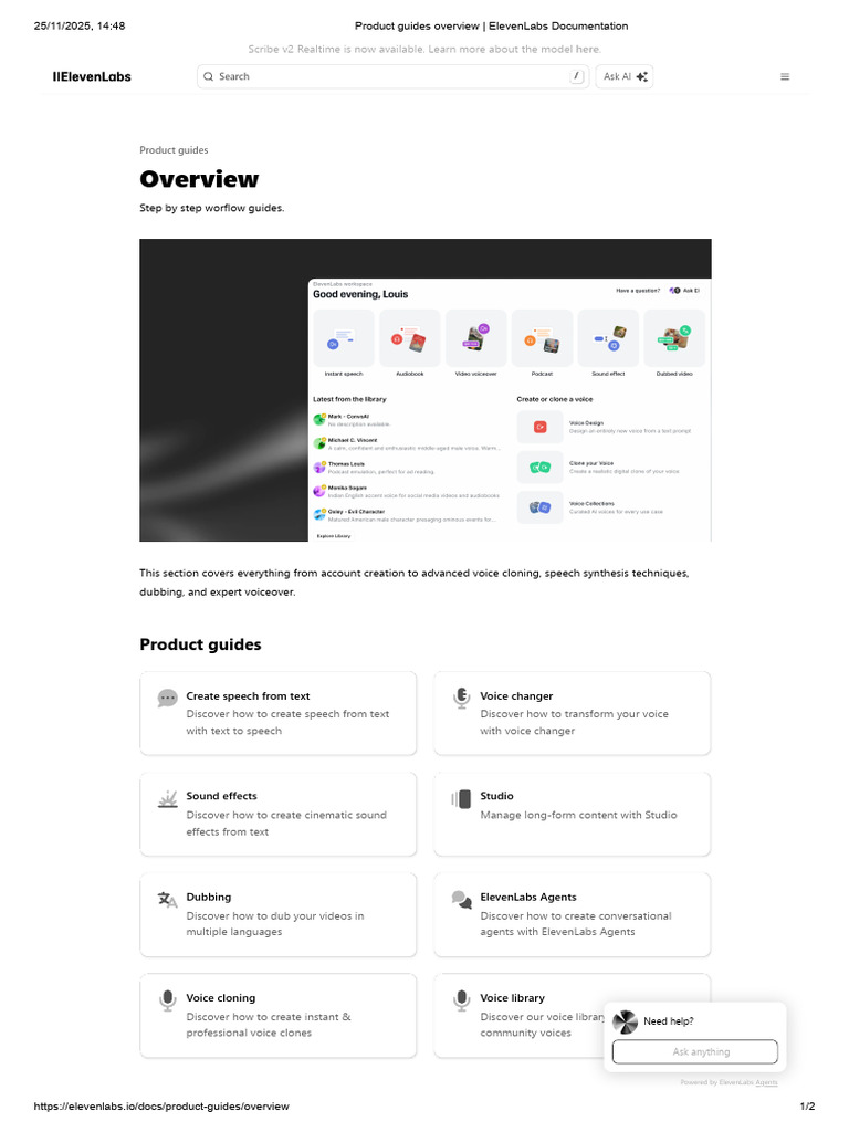 Product Guides Overview - ElevenLabs Documentation | PDF | Speech ...