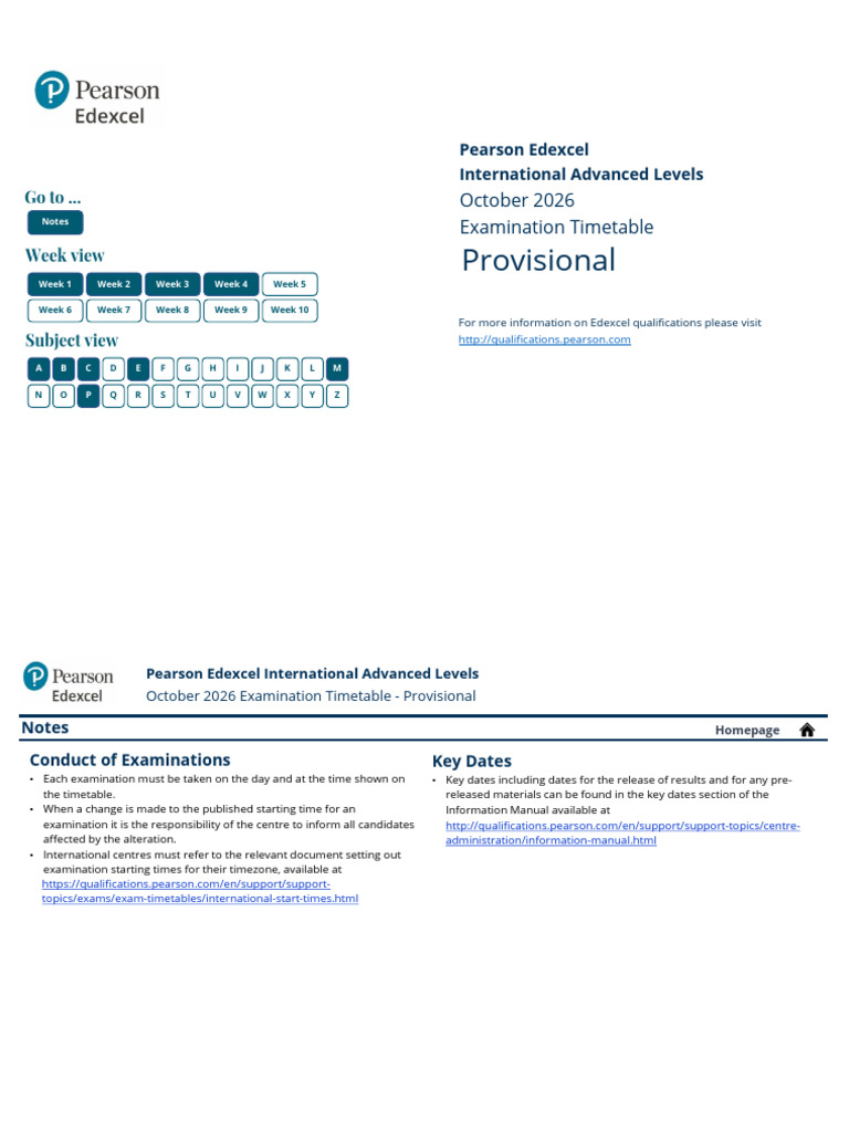 Edexcel International A-Level Timetable 2026 | PDF | Physics | Biology
