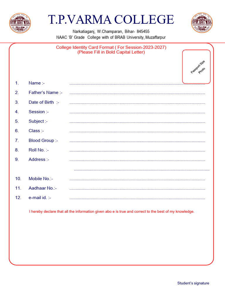 Format For ID Card 1 | PDF