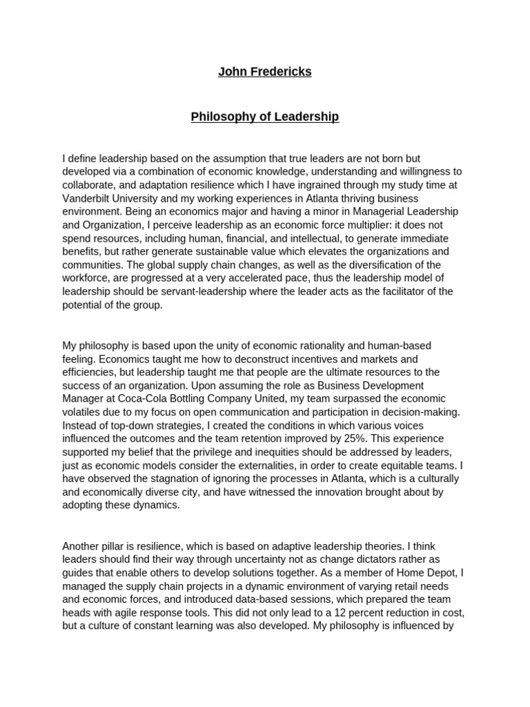 John's Philosophy of Leadership | PDF | Leadership | Economics