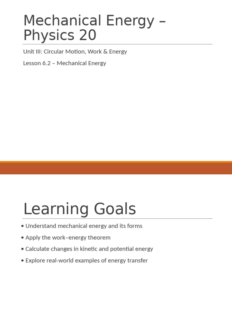 Physics20 6.2 MechanicalEnergy Lesson | PDF | Force | Kinetic Energy