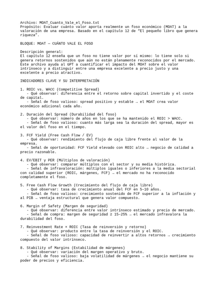 MOAT Cuanto Vale El Foso | PDF | Economias | Ciencias económicas