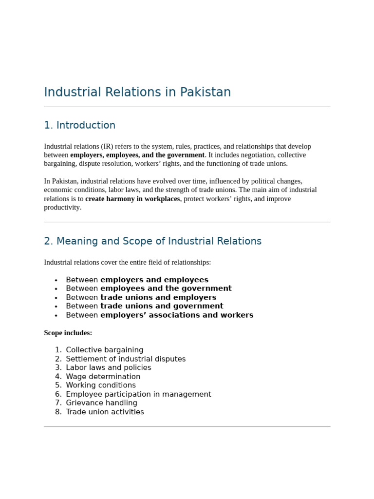 Industrial Relations Overview in Pakistan | PDF | Collective Bargaining ...