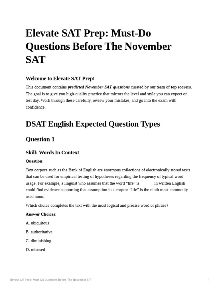 November SAT Prep: Key Practice Questions | PDF | Sat | Desert