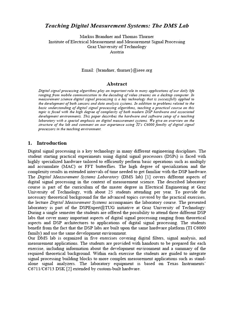 Teaching Digital Measurements Systems - The DMS Lab | PDF | Digital ...
