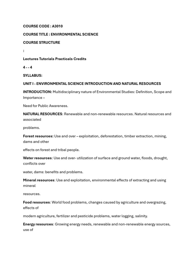 Environmental Science Course A3010 Overview | PDF