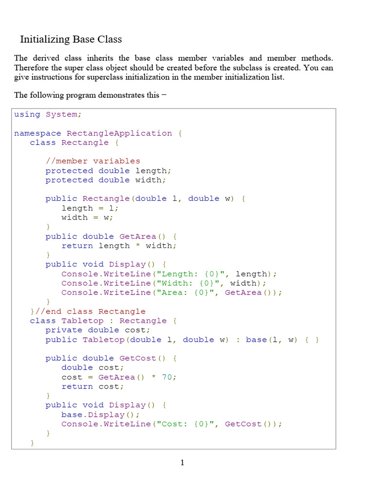 C# Inheritance Example: Rectangle Class | PDF