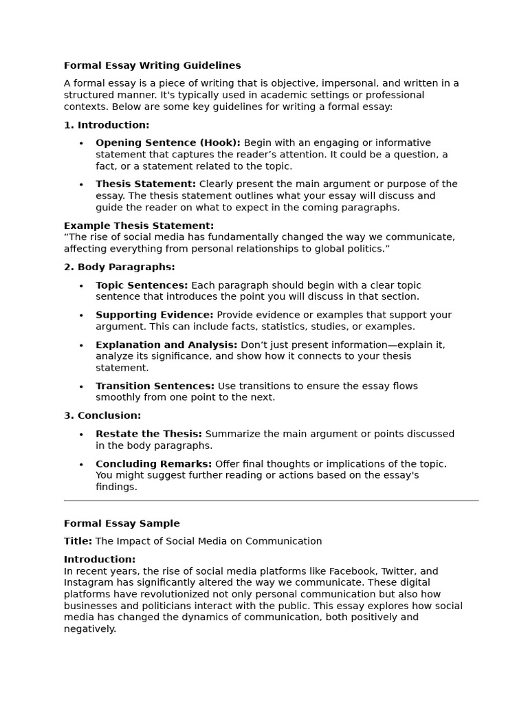 Formal Essay Writing Guidelines | PDF | Essays | Social Media
