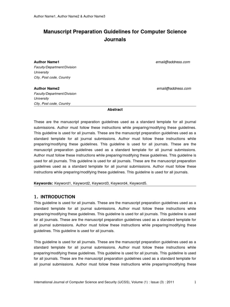 Manuscript Preparation Guidelines For Computer Science Journals | PDF ...