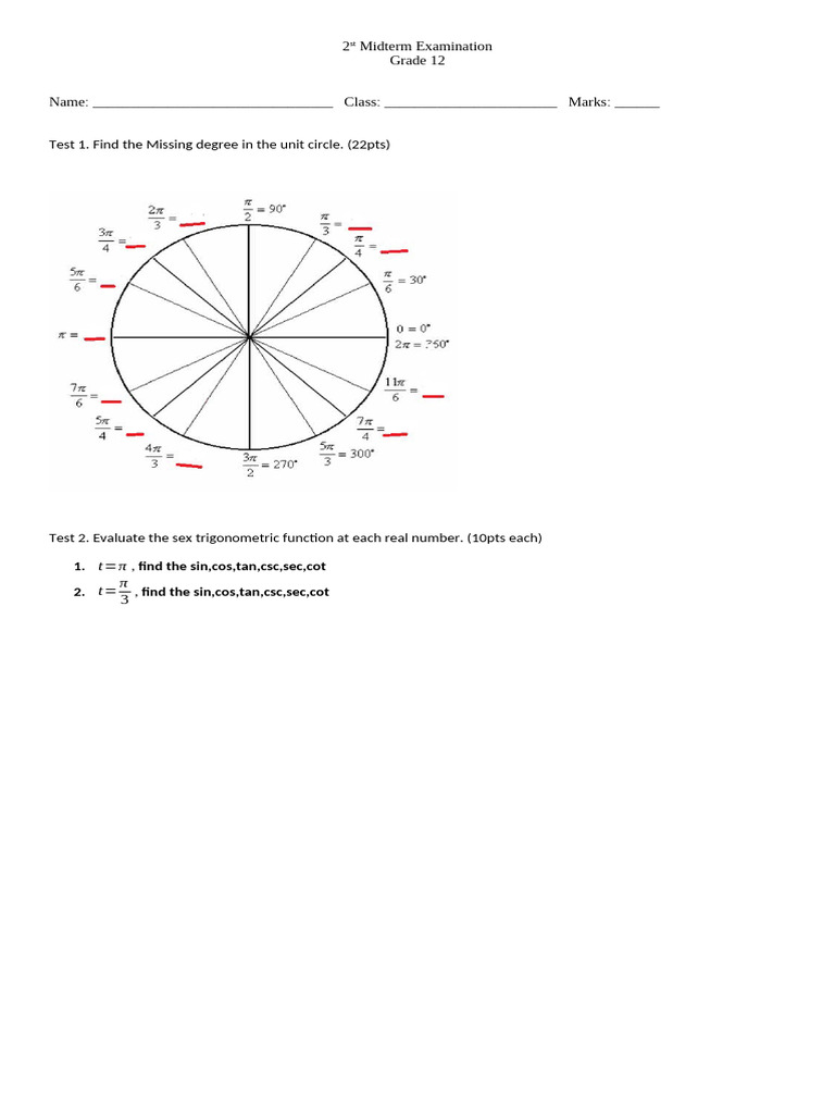 Grade 12 Midterm Trigonometry Exam | PDF
