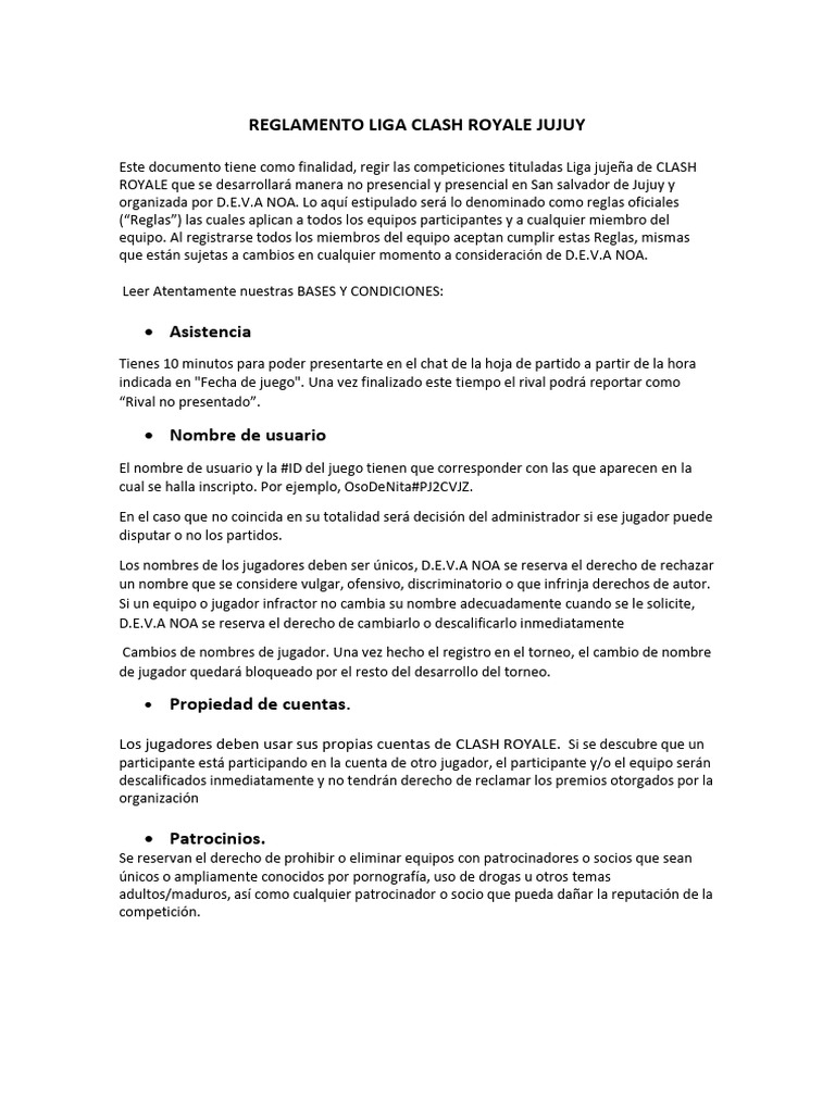Reglamento Liga Clash Royale Modo Online Jujuy | PDF | Discriminación