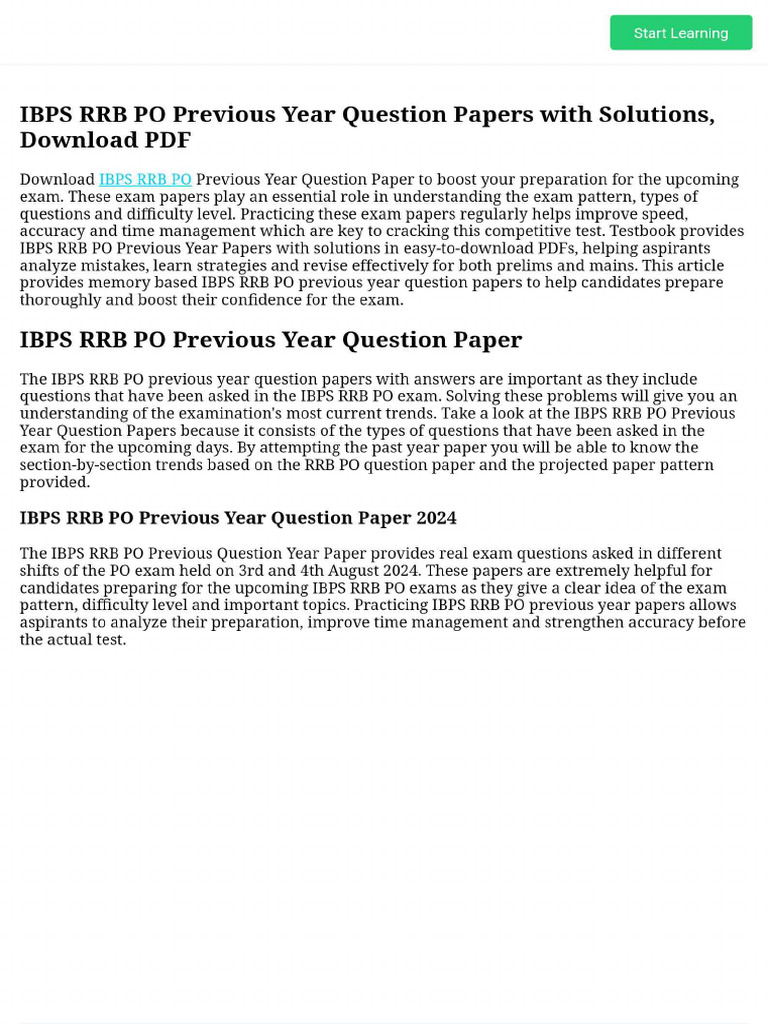 IBPS RRB PO Previous Year Question Papers With Solutions, Download PDF ...