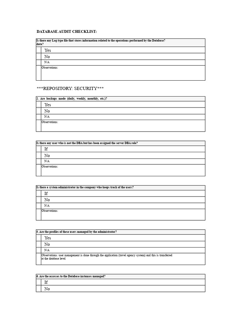 Database Audit Checklist | PDF | Databases | Backup