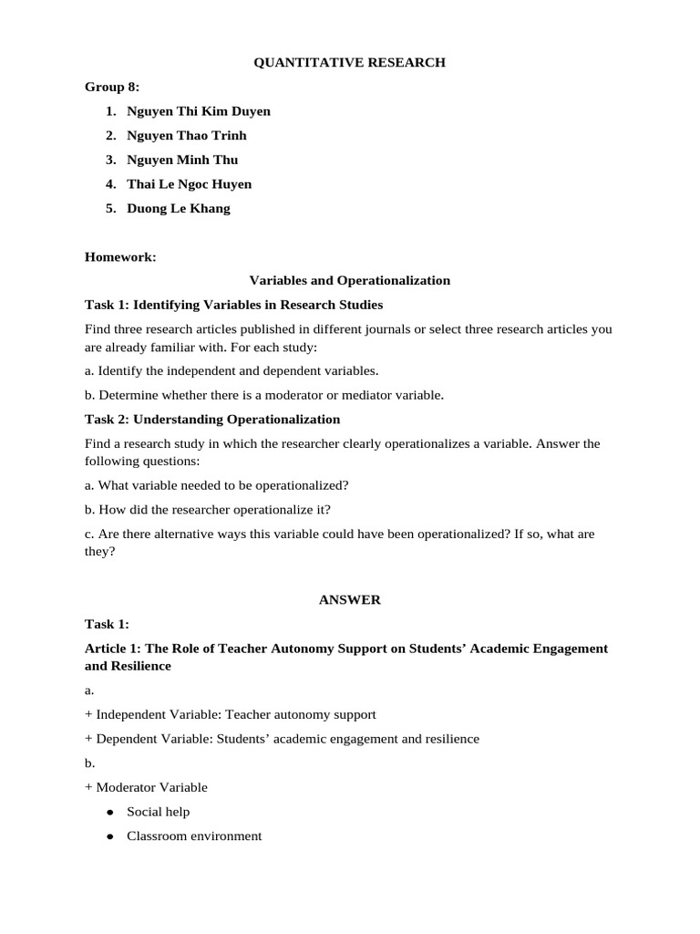 Group Homework - Group 8 - Quantitative Research (Sunday Morning) | PDF ...