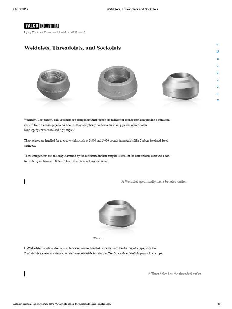 Weldolets, Threadolets, Sockolets Guide | PDF | Pipe (Fluid Conveyance ...