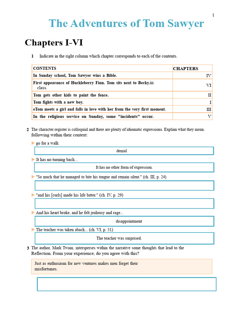 Analysis Sheet of The Adventures of Tom Sawyer | PDF | Huckleberry Finn ...