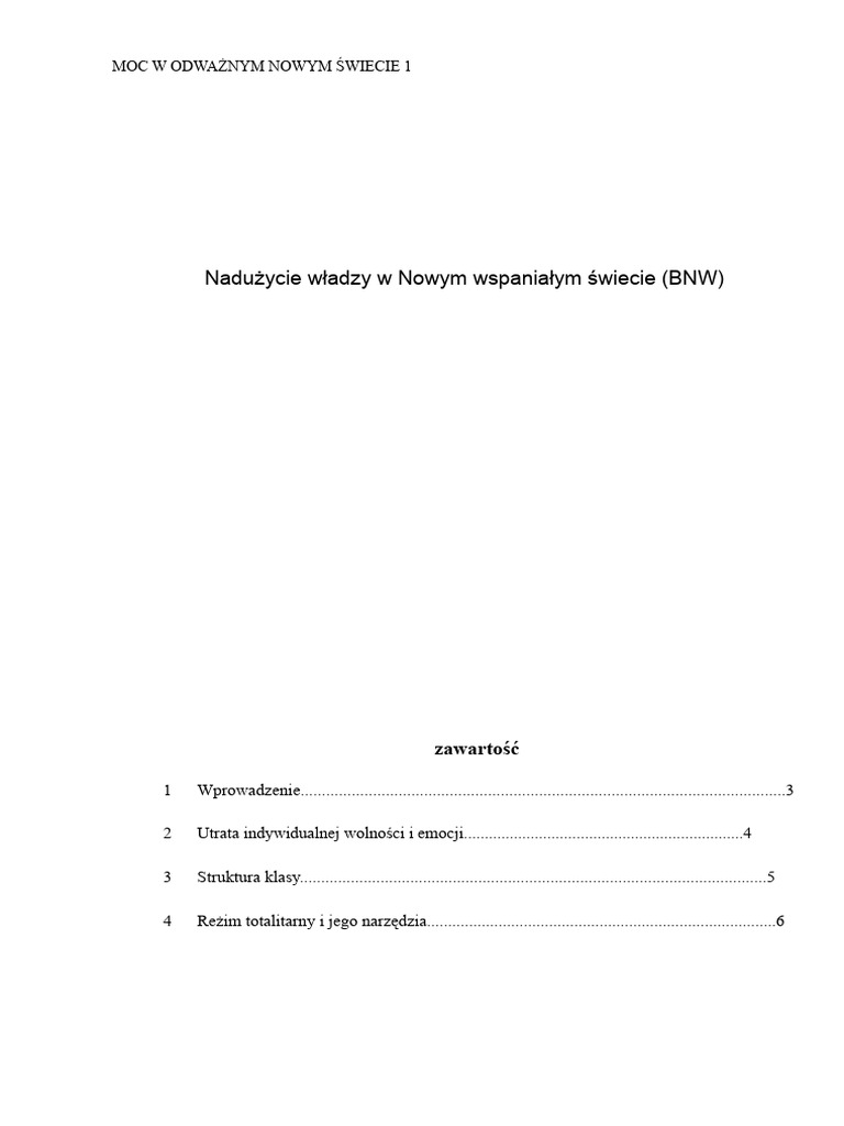 Nadużycie Władzy W Nowym Wspaniałym Świecie (BNW) | PDF