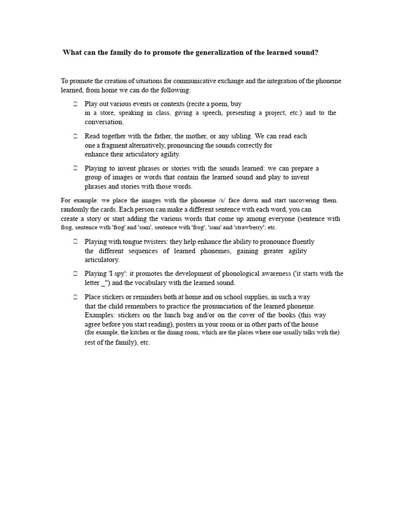 Generalization of Sounds Family Advice | PDF