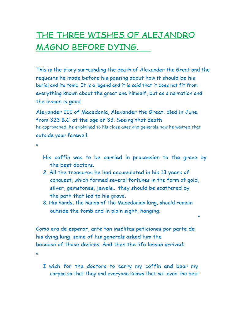 The Three Wishes of Alexander The Great Before Dying | PDF