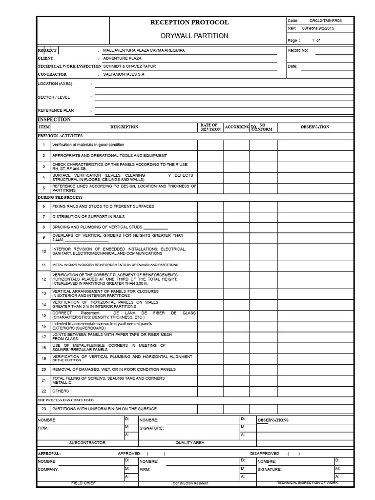 Drywall Partition Inspection Protocol | PDF | Drywall | Building ...