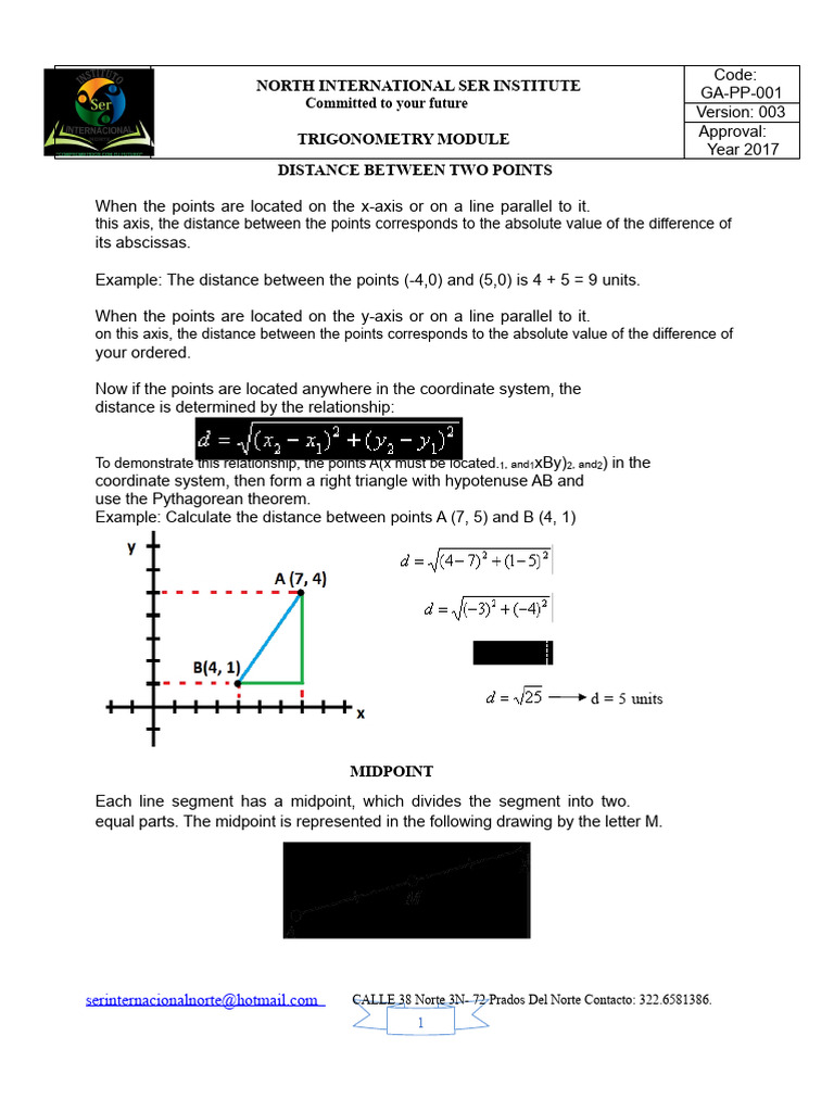 Workshop #2 Distance Between Points and Midpoint 10°+ Theory | PDF ...