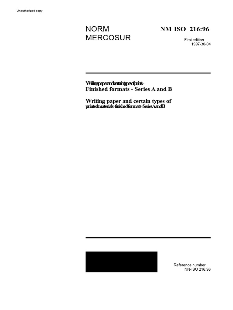 NBR NM ISO 216 - Writing Paper and Certain Types of I PDF | PDF ...