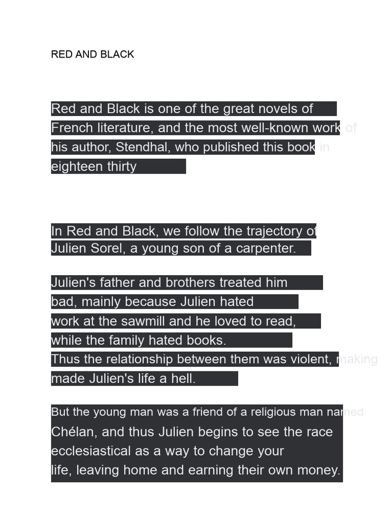 "Red and Black: A Summary of Stendhal's Classic" | PDF | The Red And ...