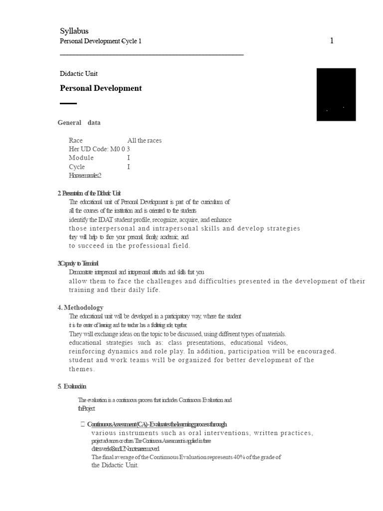 Personal Development Syllabus Cycle 1 | PDF | Motivation | Motivational