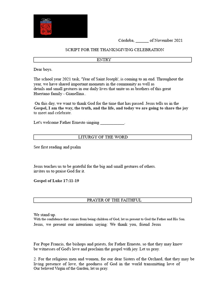 Thanksgiving Celebration Script | PDF