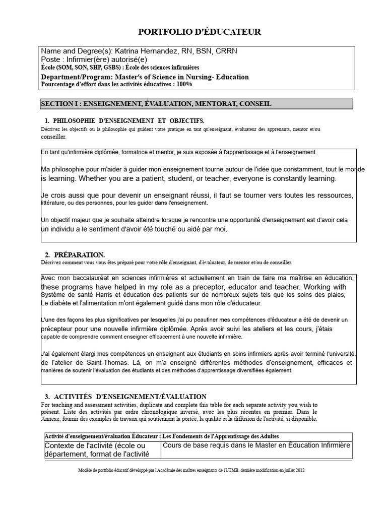 Portfolio d'Éducateur en Soins Infirmiers | PDF | Allaitement | Mentorat