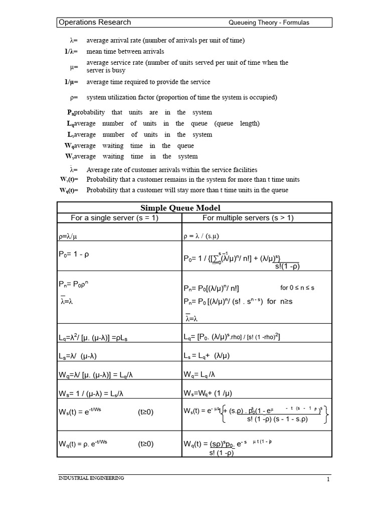 Queue Theory Formulas For Multiple Servers | PDF | Applied Mathematics ...