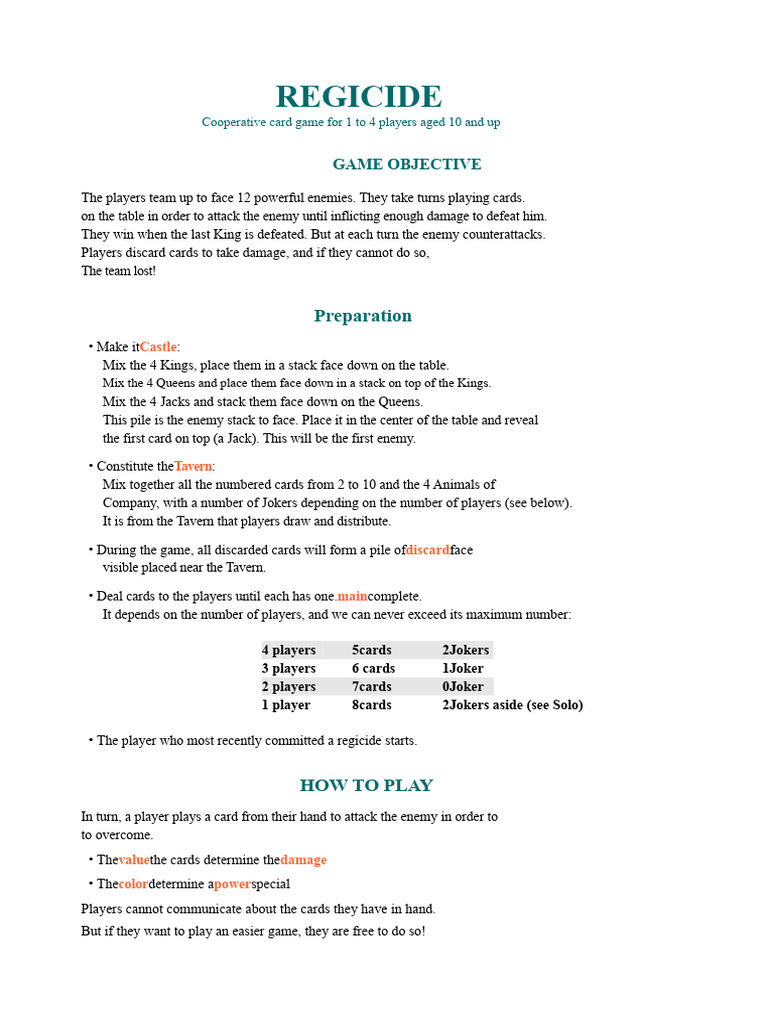 REGICIDE - Rules EN + Solo (Unofficial) | PDF | Board Games | Games Of ...