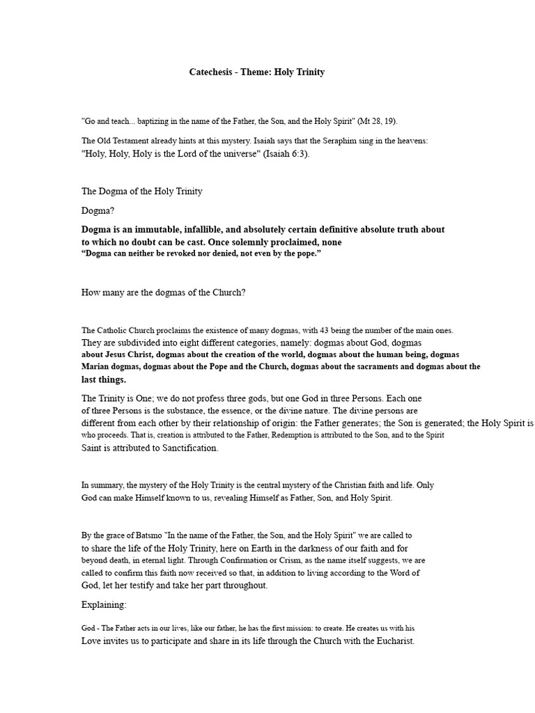 Confirmation Catechesis - Holy Trinity | PDF | God The Father | Trinity