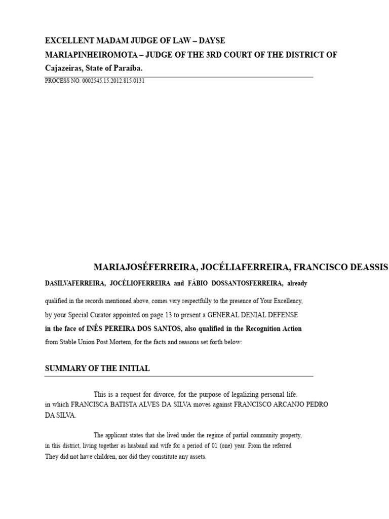 GENERAL NEGATIVE CONTESTATION Recognition of Stable Union | PDF ...