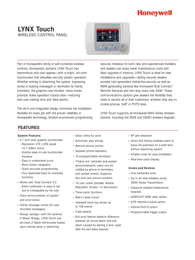 Honeywell l5000 Data Sheet | Security Alarm | I Phone | Free 30-day ...